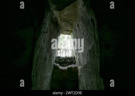 The interior of the cave of the Sibilla Cumana, the priestess of Apollo ...