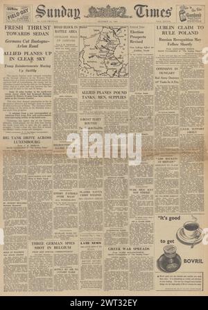 1944 Sunday Times front page reporting Red Army advance towards Poland ...