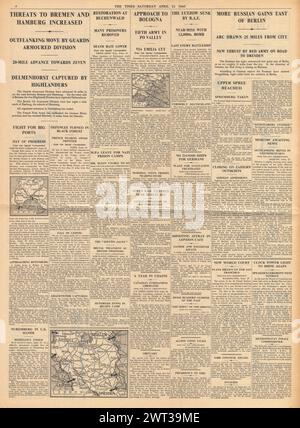 1945 The Times reporting Allies reach the Elbe, sinking of pocket ...