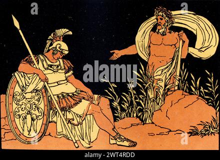 Vintage illustration Roman Mythology, Aeneas and the shade of Dido ...