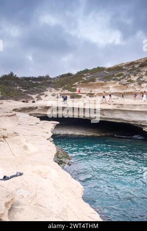 The characteristic rock of Kalanka beach. Malta Stock Photo - Alamy