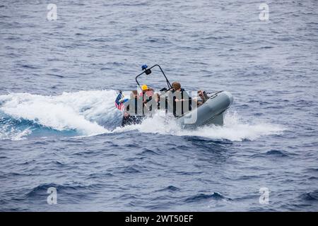 PACIFIC OCEAN (Mar. 11, 2024) Sailors conduct small boat operations on ...