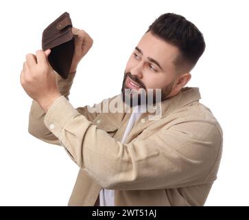 Man showing empty wallet on white background Stock Photo - Alamy