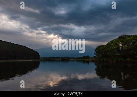 Mount Fuji, Lake Tanuki, cloudy morning, Minobu-cho, Yamanashi, Japan ...