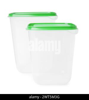 Empty plastic containers on white background. Food storage Stock Photo ...