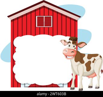 Cartoon cow standing beside a red barn Stock Vector Image & Art - Alamy