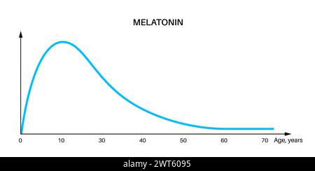 Melatonin dependence on age in the human body, illustration. Melatonin ...