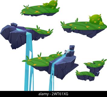 Game ui level map with floating islands with river and waterfall, green ...