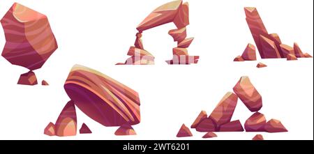 Big desert stone piles and cliff. Cartoon vector illustration set of ...