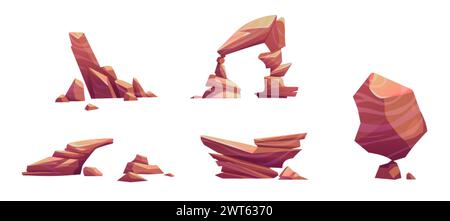 Big desert stone piles and cliff. Cartoon vector illustration set of ...