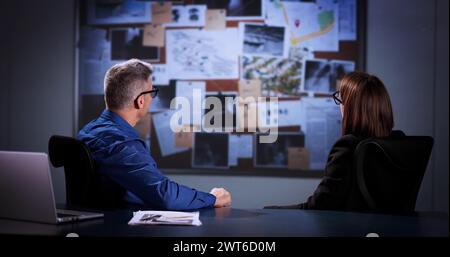 Two Private Detectives Searching Crime Investigation Board Stock Photo ...