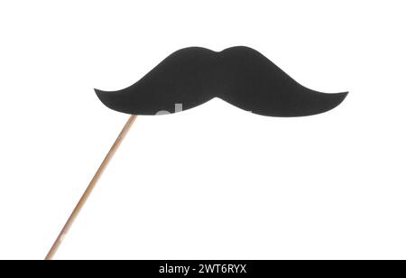 Fake paper mustache on stick against white background Stock Photo - Alamy
