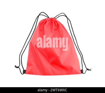 One red drawstring bag isolated on white Stock Photo - Alamy