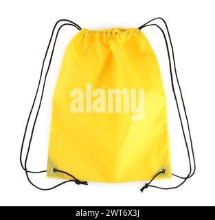 One yellow drawstring bag isolated on white Stock Photo - Alamy