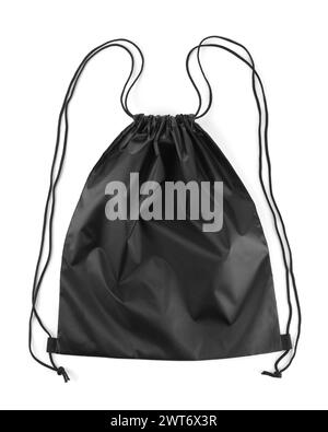 One black drawstring bag isolated on white Stock Photo - Alamy