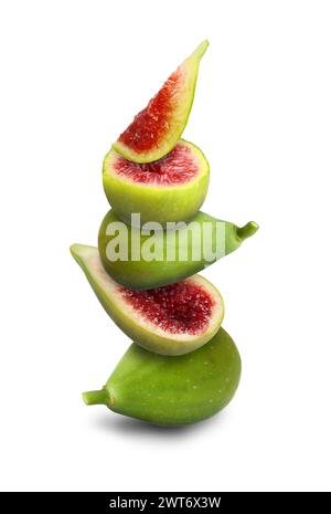 Stacked fresh green figs on white background Stock Photo - Alamy