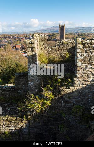 Ludlow Shropshire view of the medieval Ludlow castle ruin town centre ...