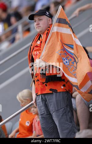 A fan with a Macarthur FC flag during the A-League match between ...