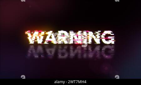3D rendering warning text with screen effects of technological failures ...