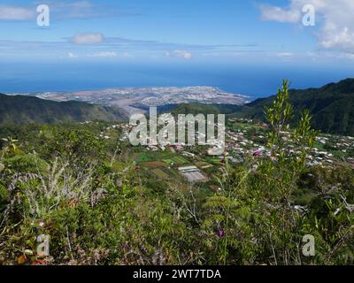 The Port, view from Dos d'Ane, on top of Reunion island. High angle ...