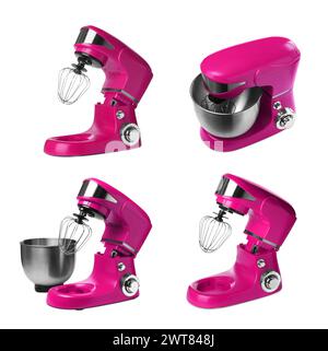 Pink stand mixers isolated on white, set Stock Photo - Alamy