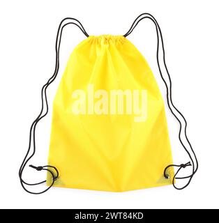 One yellow drawstring bag isolated on white Stock Photo - Alamy
