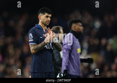 Cristian Romero of Tottenham Hotspur applauds away support during the ...