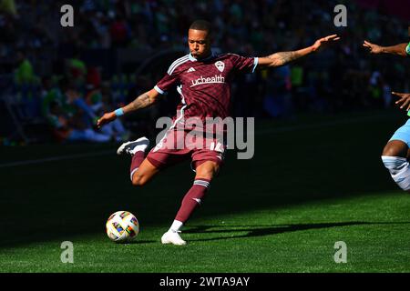 Colorado Rapids forward Calvin Harris (14) scores a goal as Vancouver ...