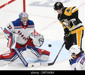 New York Rangers goaltender Jonathan Quick (32) defends the goal during ...
