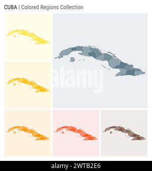 Cuba map collection. Country shape with colored regions. Deep Purple ...