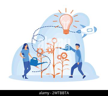 Corporate Team Finding New Idea Icon. Flat Circle Stencil Design With ...