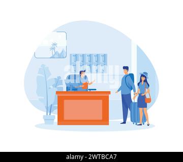 hotel receptionist concept, Hotel scene with couple registration. Man ...