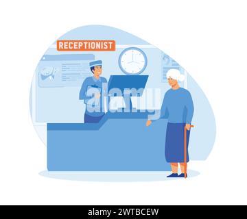 Hospital receptionist. Hospital receptionist giving old woman ...