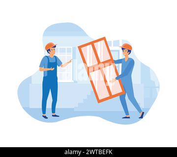 Window and Door Installation Service with Worker for Home Repair and ...