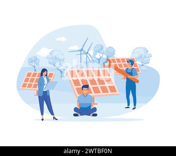 Solar energy system concept. Installing solar panel. Sustainable ...