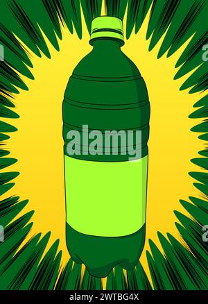 Cartoon Water Bottle, comic book plastic drink container. Retro vector ...