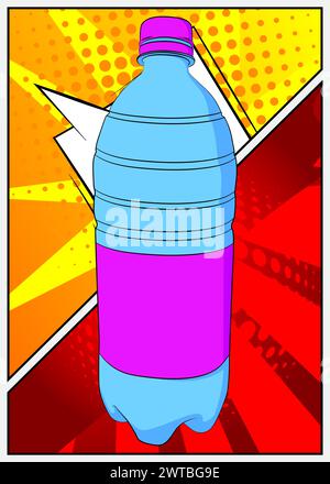 Cartoon Water Bottle, comic book plastic drink container. Retro vector ...