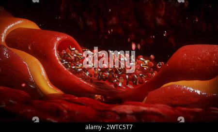 blood stream and cigarette butts. smoking health harm concept. Inside ...