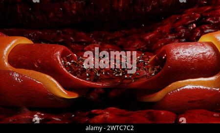 blood stream and cigarette butts. smoking health harm concept. Inside ...