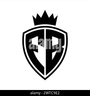 FB Letter bold monogram with shield and crown outline shape with black and white color design ...