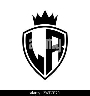 LR Letter bold monogram with shield and crown outline shape with black ...
