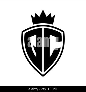 QC Letter bold monogram with shield and crown outline shape with black ...