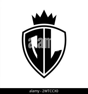 QL Letter bold monogram with shield and crown outline shape with black ...