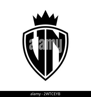 VN Letter bold monogram with shield and crown outline shape with black ...