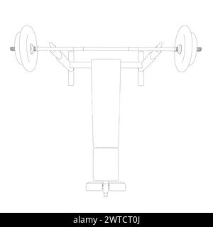 Outline of Gym bench and barbell on white stand isolated on white ...