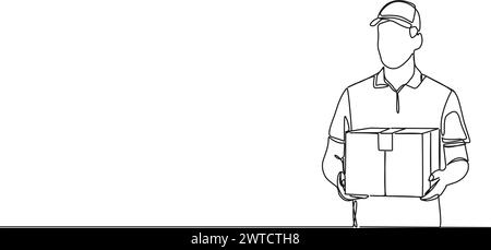 continuous single line drawing of parcel carrier or delivery driver ...