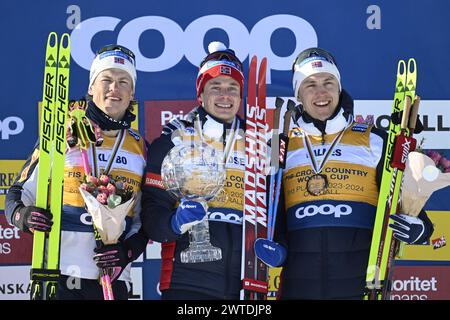 Erik Valnes of, Norway. , . Johannes Høsflot Klæbo of Norway and Oskar Opstad Vike of Norway ...