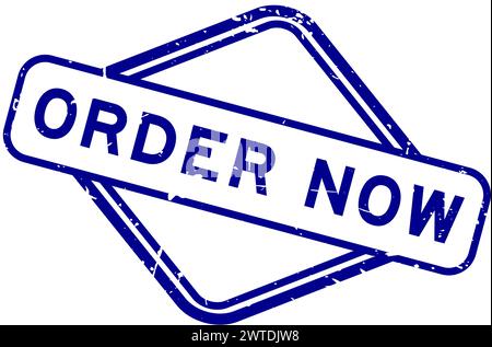 Grunge blue order now word square rubber stamp on white background ...