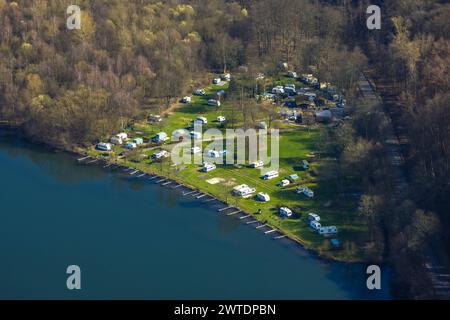 Aerial view, Cammerzell campsite on the Ruhr river, Kettwig, Essen ...
