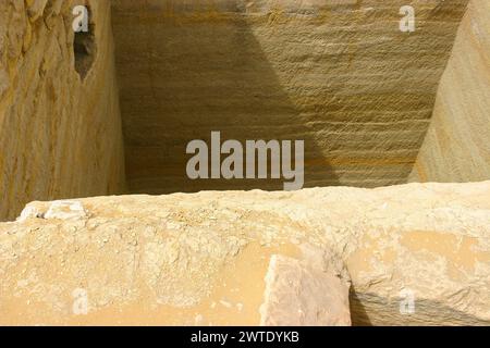 Egypt, Saqqara, end of the Unas causeway paved part, with a big hole ...